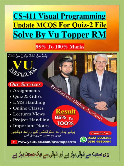 Cs411 Quiz 2 By Vu Topper Rm Pdf C Sharp Programming Language Extensible Application