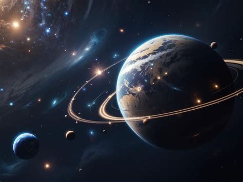 Premium Photo Glowing Satellite Orbits Planet In Star Filled Galaxy