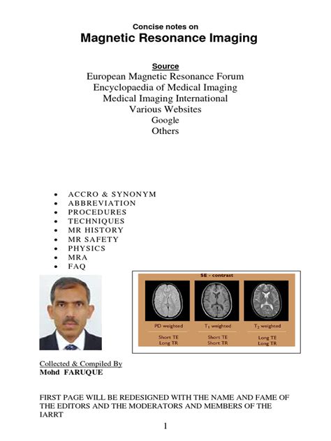 Concise Notes On Mri Pdf Magnetic Resonance Imaging Nuclear