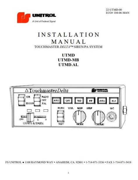 Federal Signal Touchmaster Delta Model Utmd Utmd Mb Utmd Al Installati