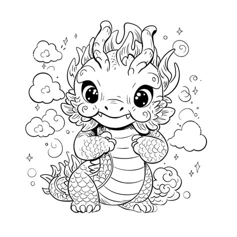 Premium Vector Cute Cartoon Chinese Dragon Hand Drawn Line Drawing