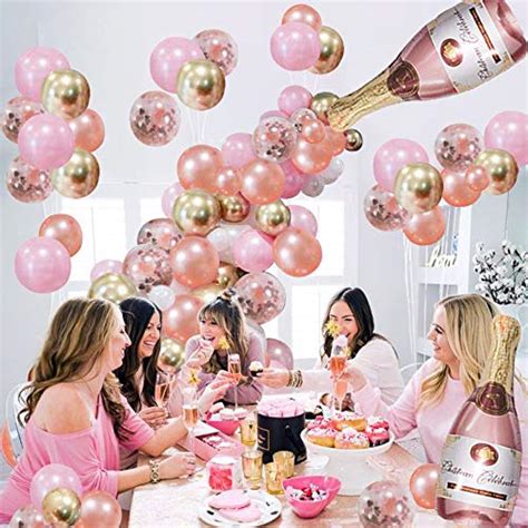 Rose Gold Champagne Bottle Balloon Garland Arch Kit With Rose Gold Hap