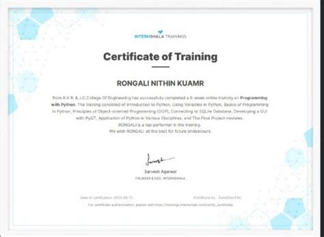Nithin Kumar Rongali On Linkedin I Recently Completed 6 Weeks Python Programming Internship In