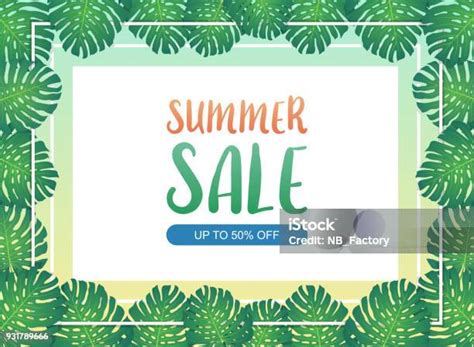 여름 판매 배경 배너 녹색 이국적인 종 려 잎 및 열 대 식물 여름 판매 개념 벡터 일러스트 레이 션 0명에 대한 스톡 벡터 아트 및 기타 이미지 Istock