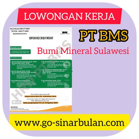 Lowongan Kerja Pt Bms Bumi Mineral Sulawesi Untuk Fresh Graduate