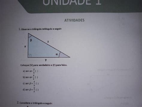 Observe O Triângulo Retângulo A Seguir Coloque V Para Verdadeiro E