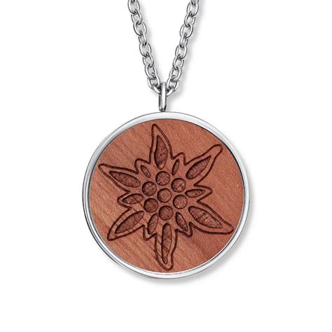 Crystalp Simone Wood Edelweiss Pendant With Chain Crystalpjewelry