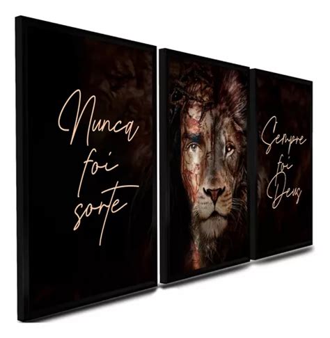 Quadro Nunca Foi Sorte Leão Judá Jesus Frase Bíblia Decora10