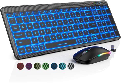 Amazon Com Wireless Keyboard And Mouse Backlits Slim Portable Rechargeable Multi Device