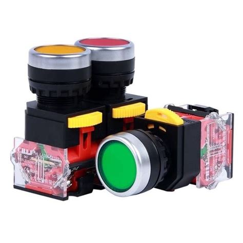 Push Button Switch สวิตซ์กดติด ปล่อยดับ สำหรับงานตู้คอนโทรล แดง ฟ้า ส้ม