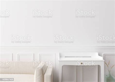 현대 거실의 빈 흰색 벽 현대적인 스타일의 인테리어를 모의하십시오 사진 텍스트 또는 다른 디자인을위한 공간을 확보 할 수