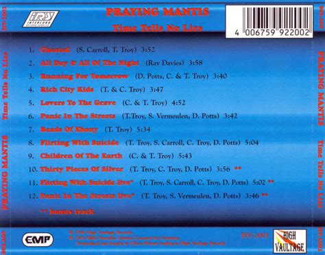Car Tula Trasera De Praying Mantis Time Tells No Lies Portada