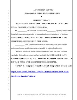 Sample Motion For Cost Of Proof Sanctions In California Doc
