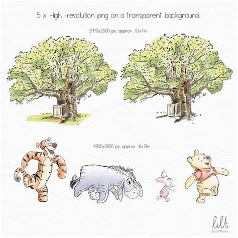 Set Of 5 Hand Drawn Winnie The Pooh And Friends Clipart Hand Drawn Png