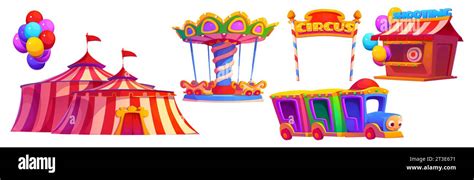 Amusement Park And Funfair Carnival Elements Set Cartoon Vector