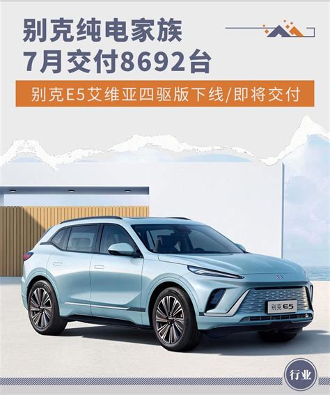 别克纯电家族7月交付8692台 E5艾维亚将交付 知乎