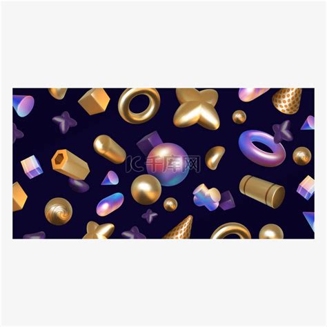 现实的抽象背景。3d渲染与全息和金属形状。时尚艺术的艳丽元素。具有颜色梯度的几何形状。矢量金色和彩虹图形素材图片免费下载 千库网