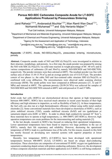 Pdf Porous Nio Sdc Carbonates Composite Anode For Lt Sofc Applications Produced By