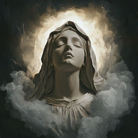 Digital Painting Of A Statue Of Virgin Mary In The Smoke At Night