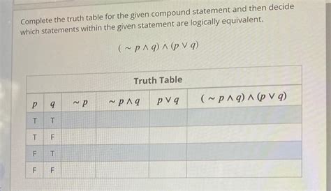 Solved Complete The Truth Table For The Given Compound