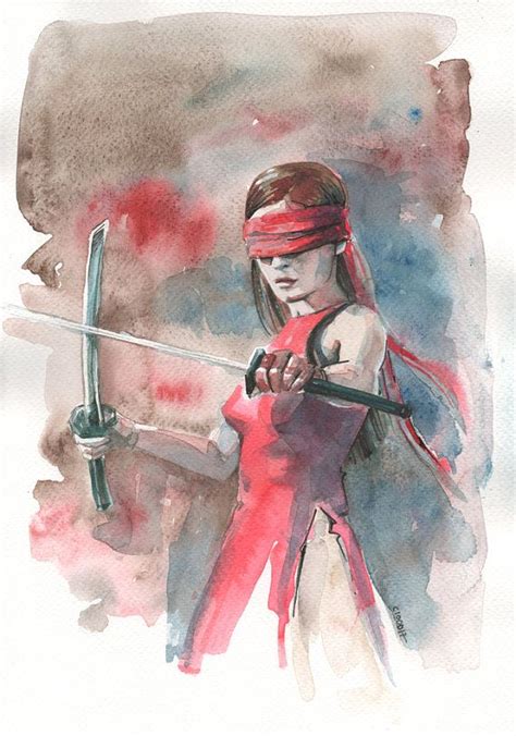 Elektra Daredevil Watercolor By C100d17 Elodie Yung Elektra Fanart