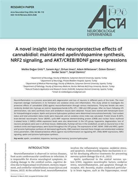 Pdf A Novel Insight Into The Neuroprotective Effects Ofcannabidiol