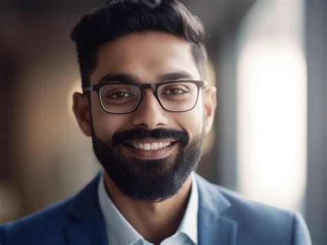 Premium Ai Image A Man Wearing Glasses And A Blue Suit Smiles At The