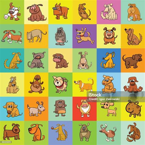 卡通狗圖案設計向量圖形及更多一群動物圖片 一群動物 兒童 動物 Istock