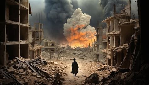 Premium Photo Men Working In The Burning Inferno Of A Demolished