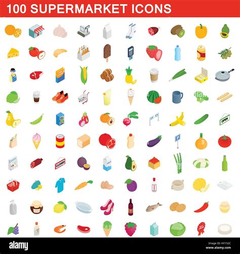 100 Supermarket Icons Set Isometric 3d Style Stock Vector Image And Art Alamy