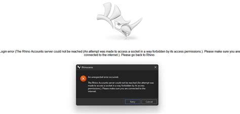 Login Error Rhino 8 The Rhino Accounts Server Could Not Be Reached