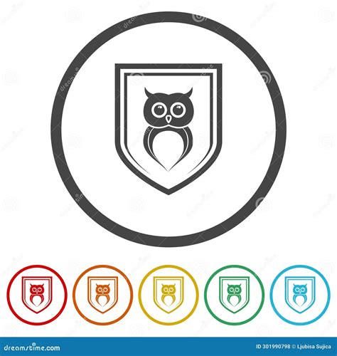 Owl Shield Icon Set Icons In Color Circle Buttons Stock Vector Illustration Of Black Mammal