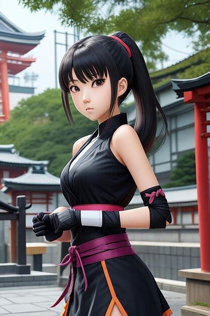 Premium Ai Image Anime Girl Young Ninja Girl On Japan Monument Background