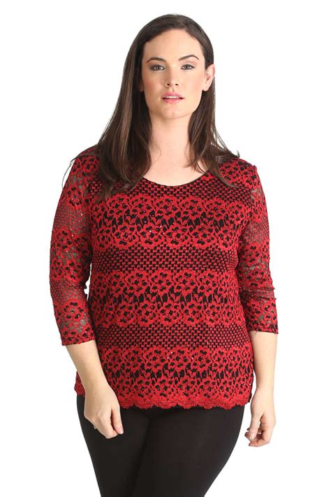 New Ladies Top Womens Floral Lace Sequin Glitter Detail Plus Size Party