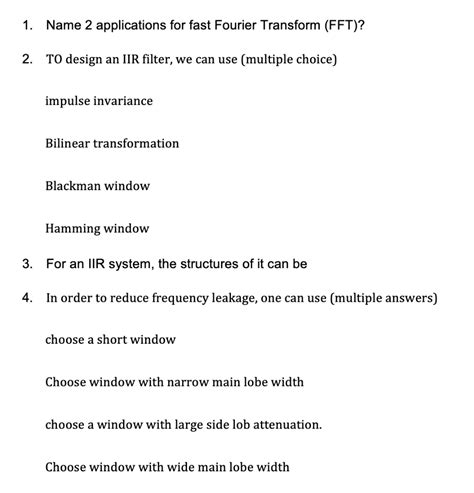 Solved Name Applications For Fast Fourier Transform Chegg