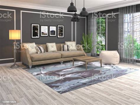 거실의 인테리어입니다 3 차원 일러스트 레이 션 0명에 대한 스톡 사진 및 기타 이미지 0명 가구 가정의 방 Istock