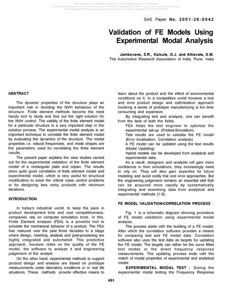 pdf validation of fe models using experimental modal analysis