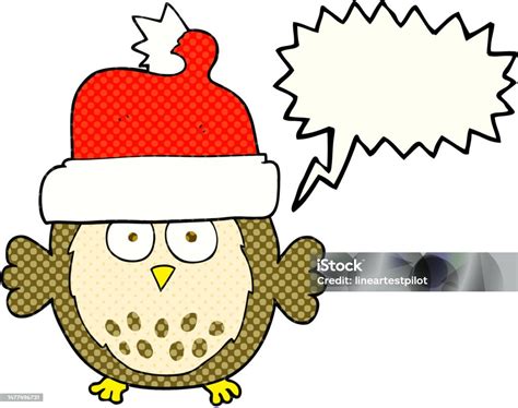 자유형 그린 만화책 연설 거품 만화 올빼미 크리스마스 모자를 쓰고 귀여운에 대한 스톡 벡터 아트 및 기타 이미지 귀여운 기이함 기포 Istock