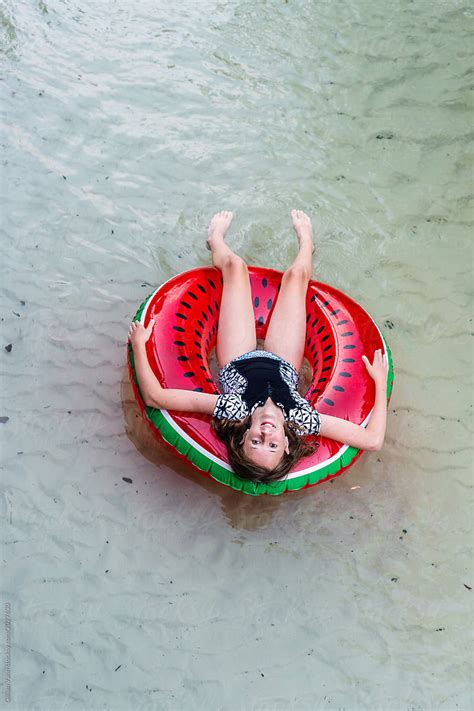 Teen Girl With Watermelon Inflatable Tube By Stocksy Contributor