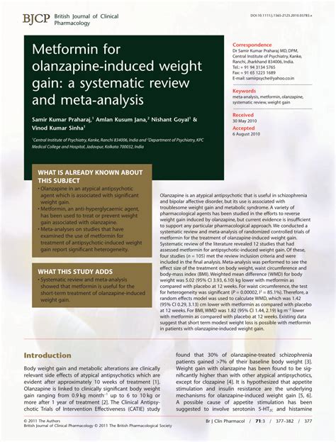 Pdf Metformin For Olanzapine Induced Weight Gain A Systematic Review And Meta Analysis