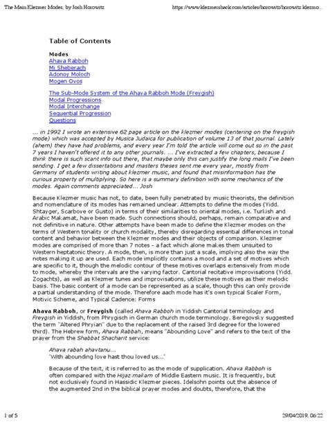 The Main Klezmer Modes By Josh Horowitz Pdf Mode Music Jewish Prayer