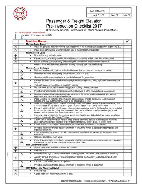Elevator Pre Inspection Checklist Elevator Building Engineering