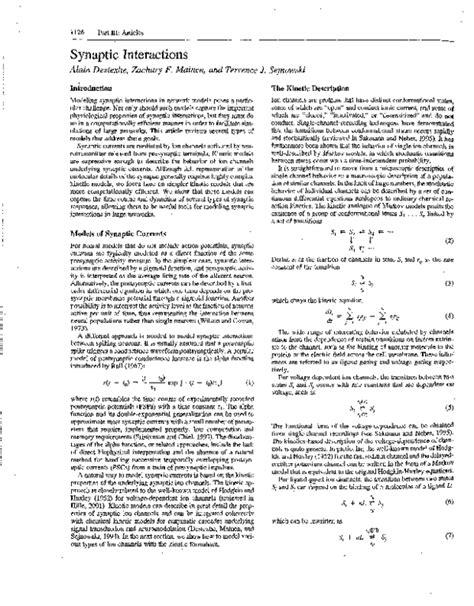 Pdf Kinetic Models For Synaptic Interactions