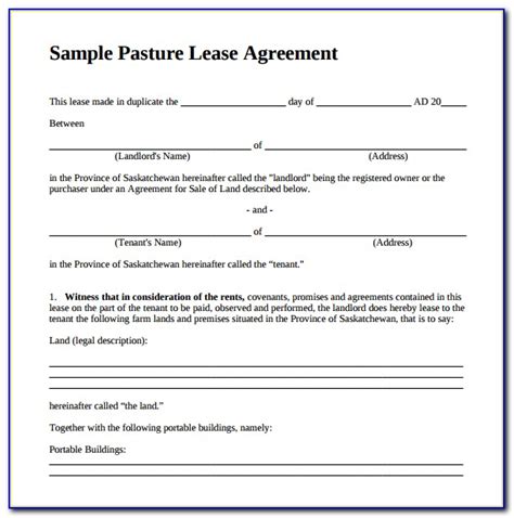 Pasture Lease Agreement Template Pdf Template