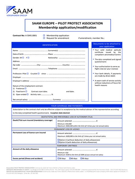 Saam Europe Pilot Protect Association Membership Form Fill Out And