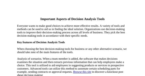 Important Aspects Of Decision Analysis Toolspdf Docdroid