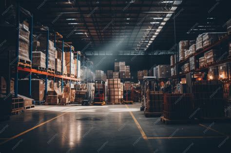Modern Industrial Warehouse Interior With Pallet Racks Storage Bins And