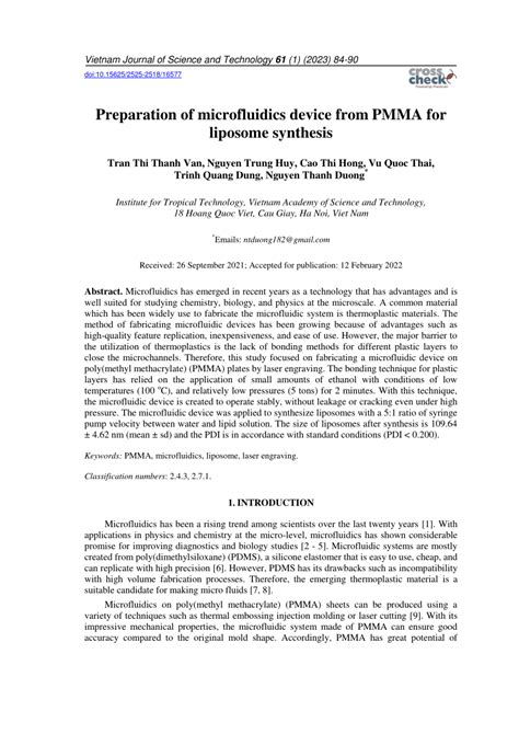 Pdf Preparation Of Microfluidics Device From Pmma For Liposome Synthesis