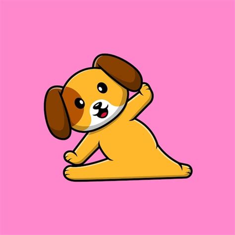 귀여운 강아지 스트레칭 요가 만화 벡터 아이콘 일러스트 레이 션 프리미엄 벡터
