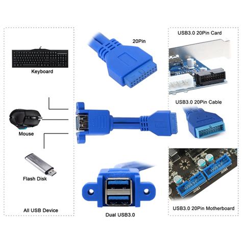 Stackable USB 3 0 Female Panel Type To Motherboard 20Pin Header Cable